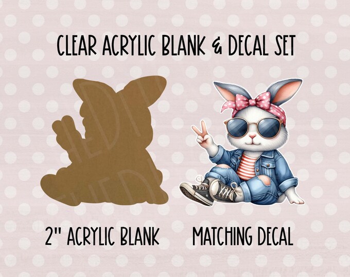 Cute Bunny Peace Sign Acrylic Blank and Decal Set - Easter Bunny Badge ...