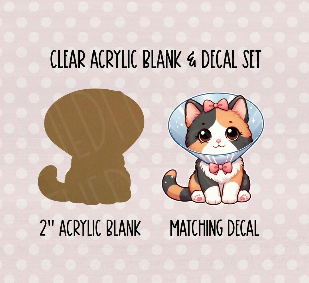 Calico Cat With Cone Clear Acrylic Blank and Decal Set Cute Cat Badge ...