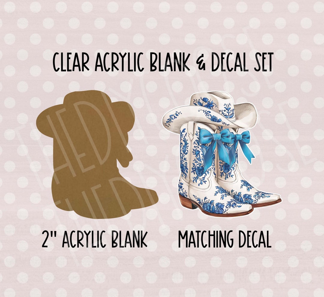 Blue Floral Cowboy Boots Acrylic Blank and Decal Set DIY Cowboy Boots ...