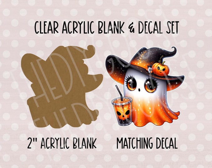Cute Orange Ghost Clear Acrylic Blank and Decal Set - Cute Halloween ...