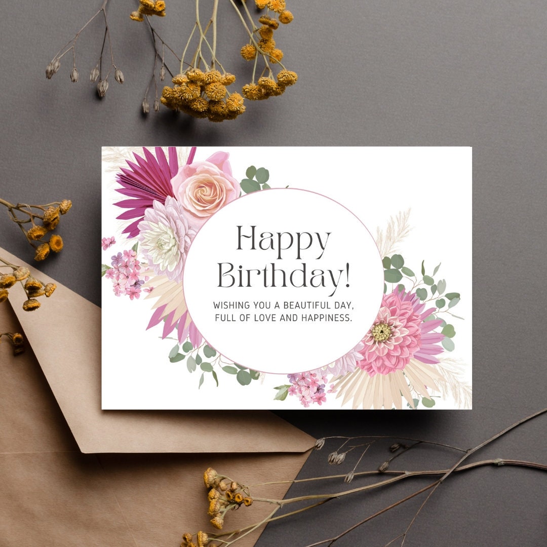 Printable Birthday Postcard Pack – 8 Delightful Floral Designs [instant ...