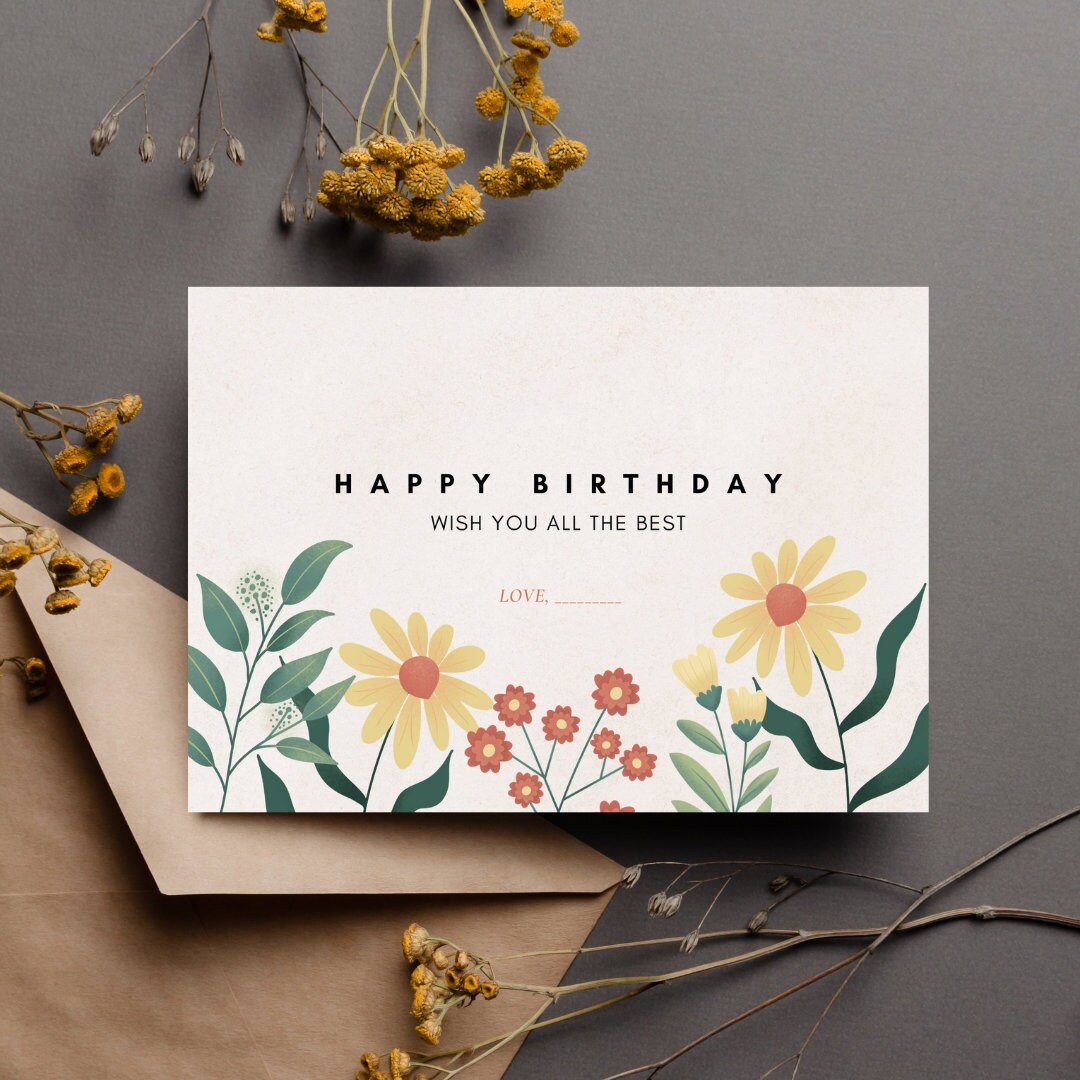 Printable Birthday Postcard Pack – 8 Delightful Floral Designs [instant ...