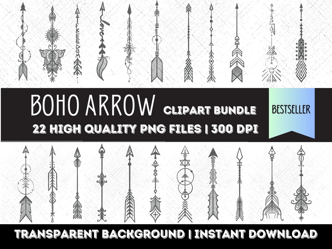 22 Boho Arrow PNG Clipart, Arrow Vector, Digital Cutting File, Graphic ...