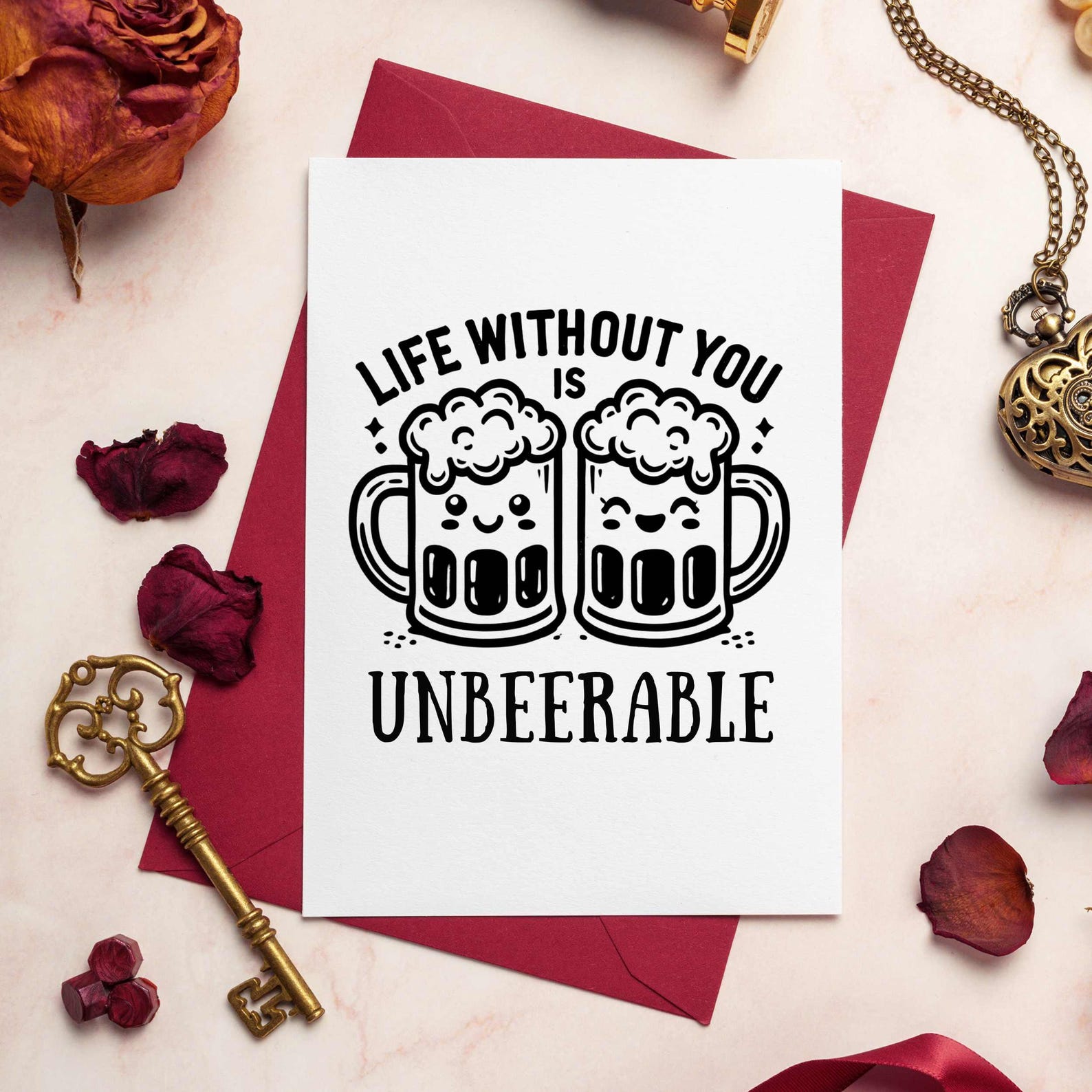 Life Without You is Unbeerble PNG - Cute Beer Valentine's Pun Digital ...