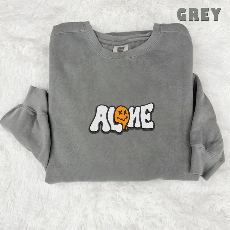 Embroidered Alone Smile Logo Sweatshirt, Ironic Alone Sweat, Lonely ...