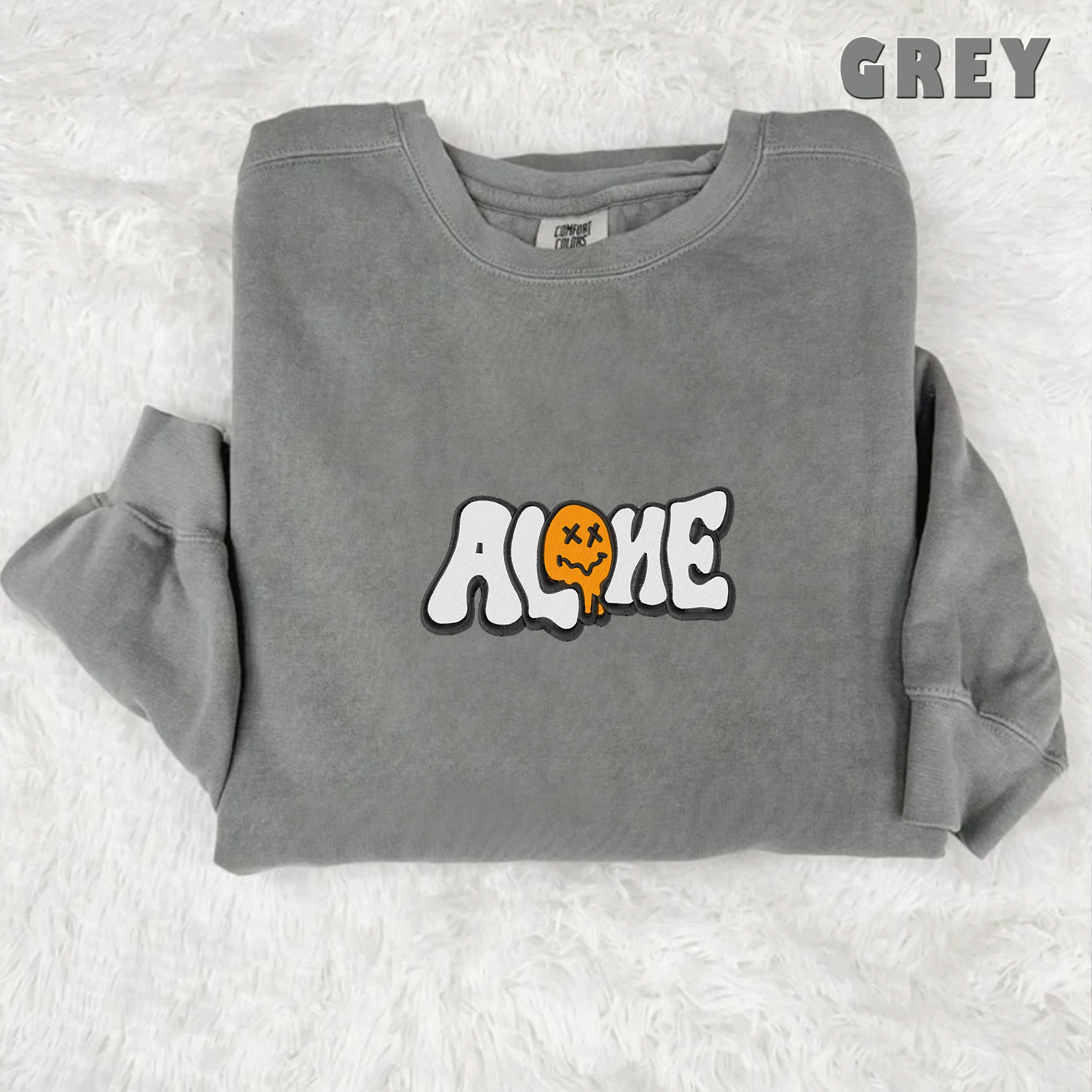 Embroidered Alone Smile Logo Sweatshirt, Ironic Alone Sweat, Lonely ...