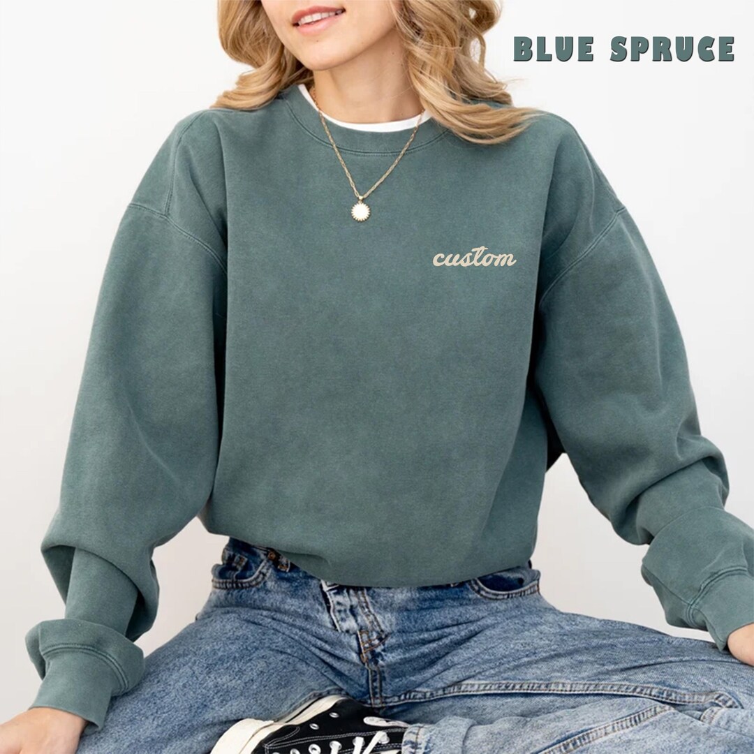 Embroidered Custom Pocket Sweatshirt, Customized Text Sweat ...