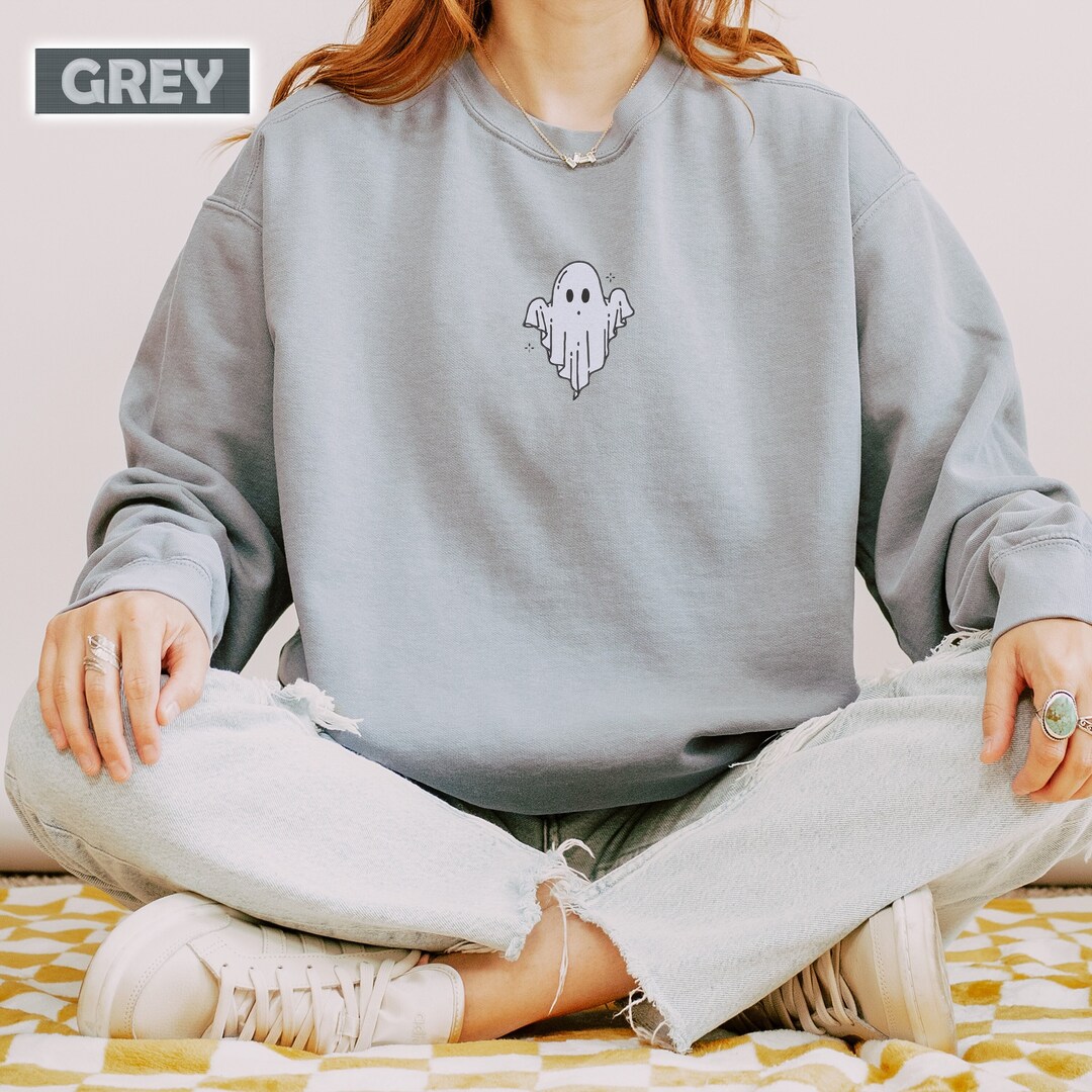 Embroidered Ghost Sweater, Spooky Ghost Sweater, Cute Ghost Sweater ...