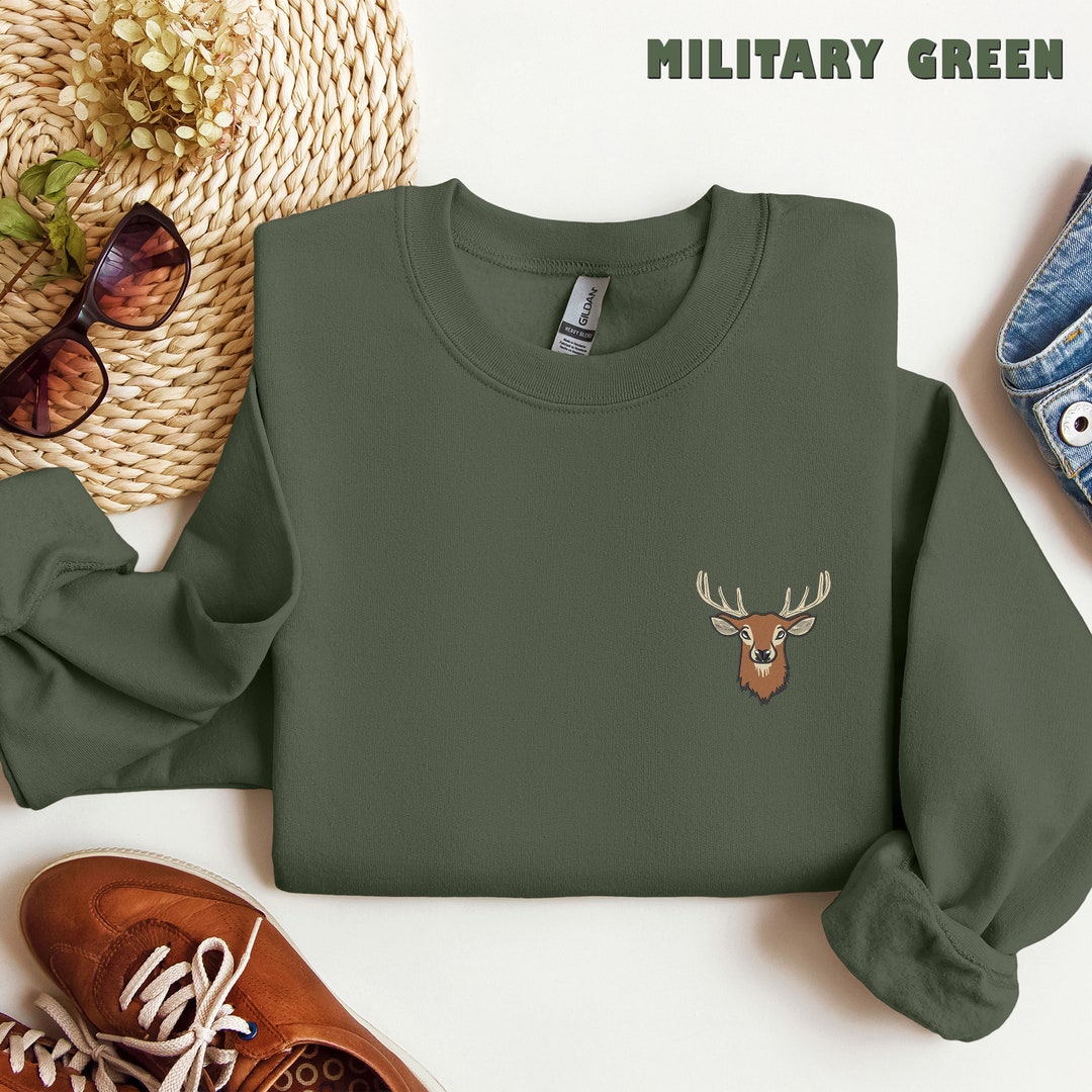 Embroidered Deer Sweatshirt, Forest Deer Sweater, Wildlife Crewneck ...