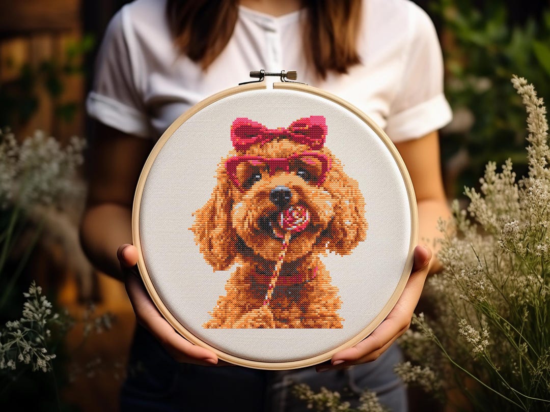 Valentine Goldendoodle - Cross Stitch Pattern - Dog - Golden - Doodle ...