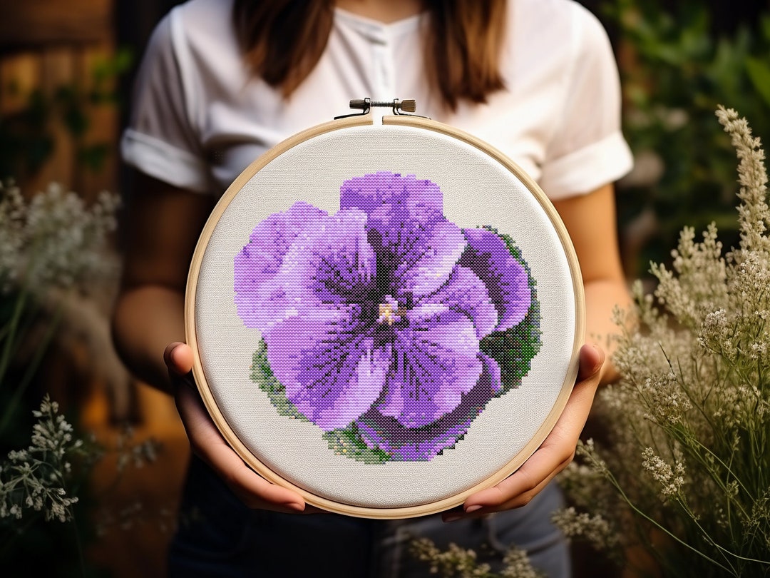 African Violet Cross Stitch Pattern - Flower - Floral - Embroidery ...