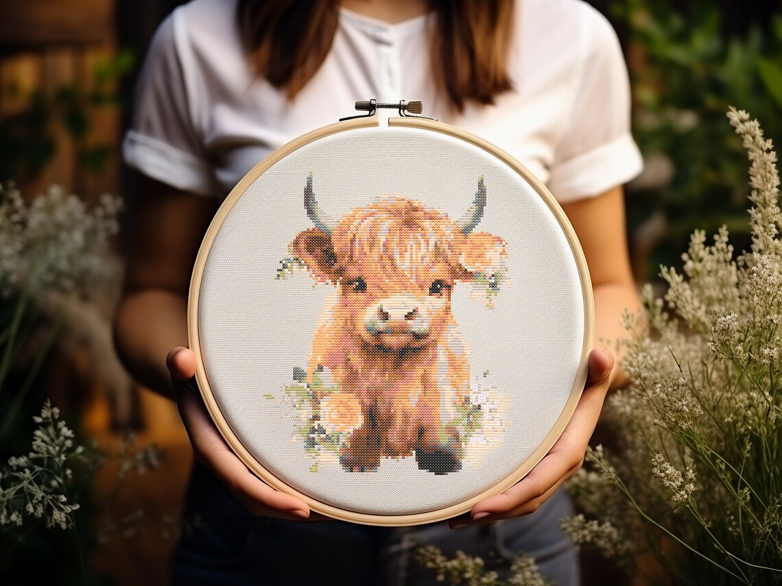 Highland Cow Cross Stitch Pattern Cow Embroidery Digital Download PDF ...