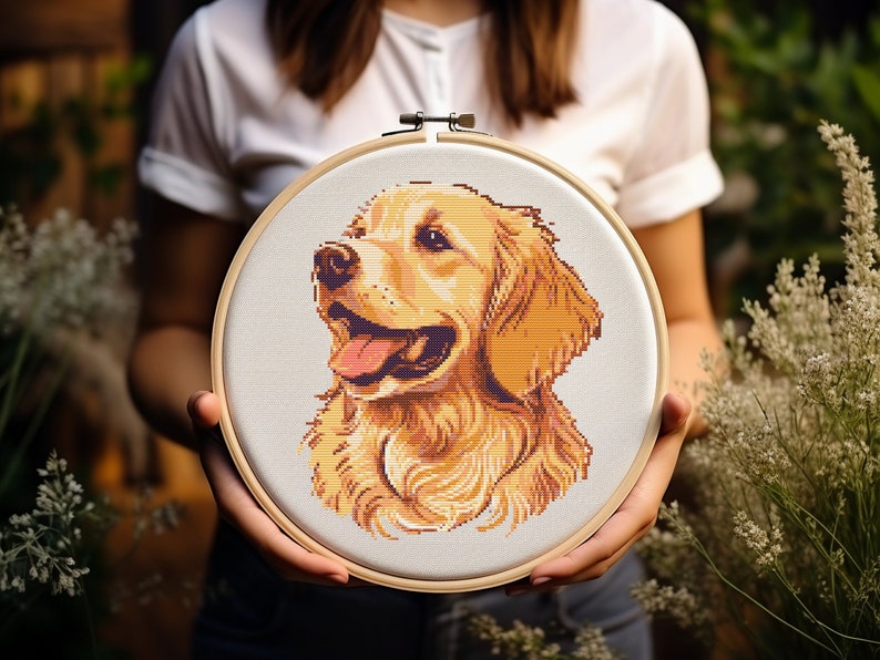 Golden Retriever Cross Stitch Pattern Dog Embroidery Digital Download ...