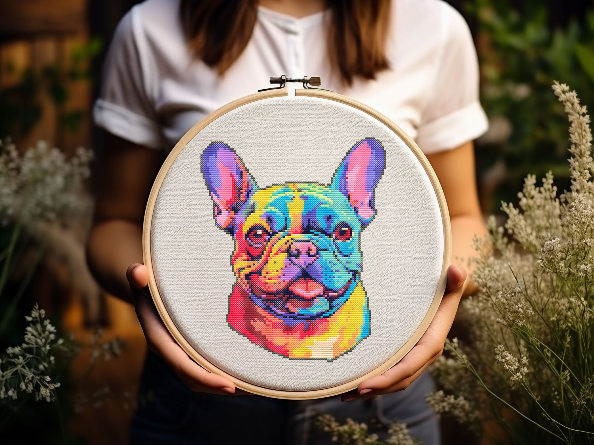 Rainbow French Bulldog Cross Stitch Pattern - Frenchie - Dog ...