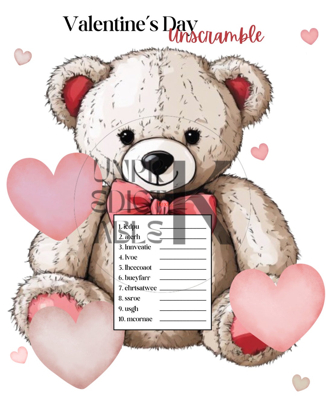 PRINTABLE Valentine's Day Unscramble - Etsy