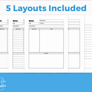 Study Notes Printable Pack Minimalist Notepaper in Five Colors and ...