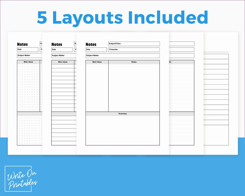 Study Notes Printable Pack Minimalist Notepaper in Five Colors and ...