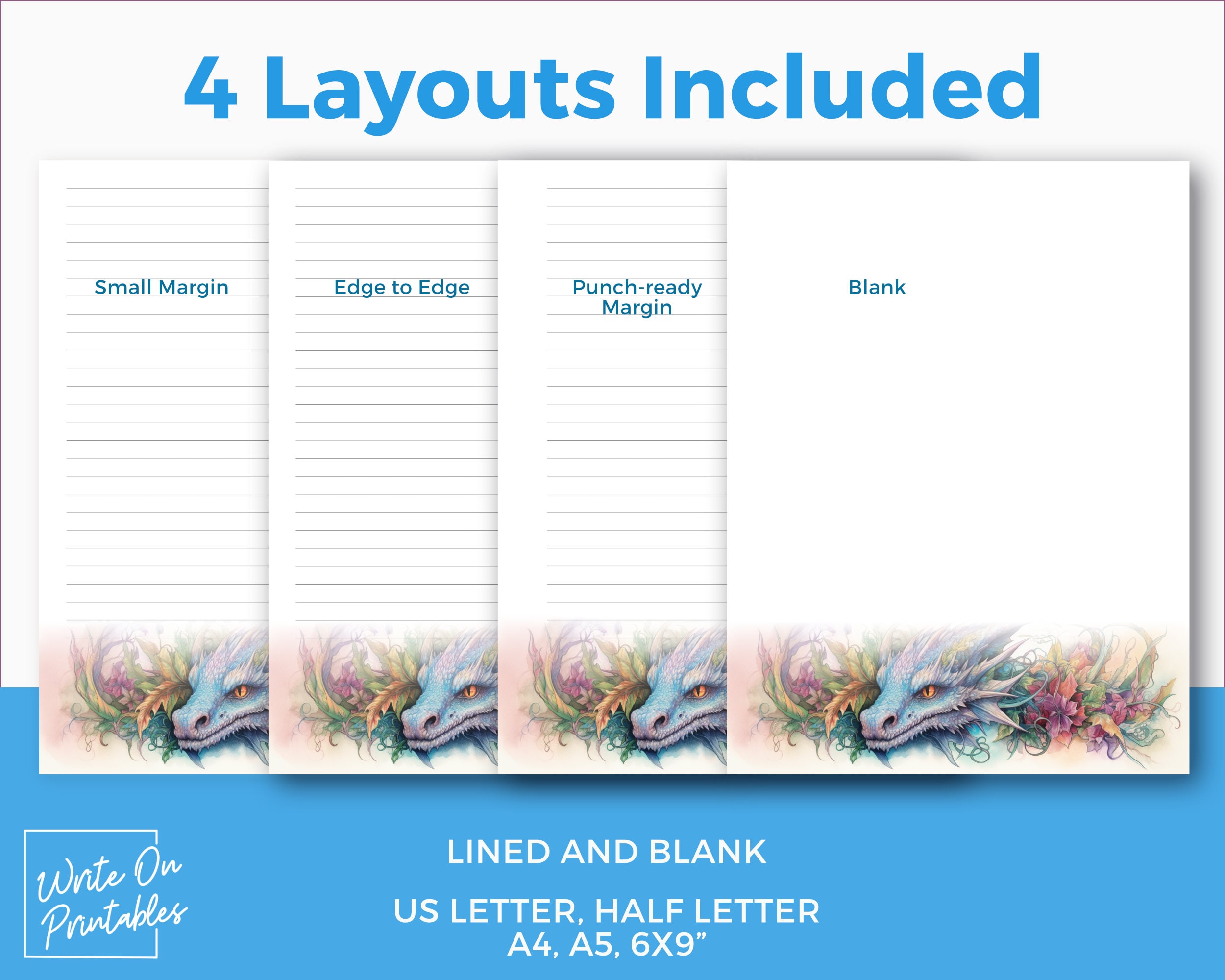 Dragons Stationery Set A4, A5, Letter Sizes Printable Writing ...