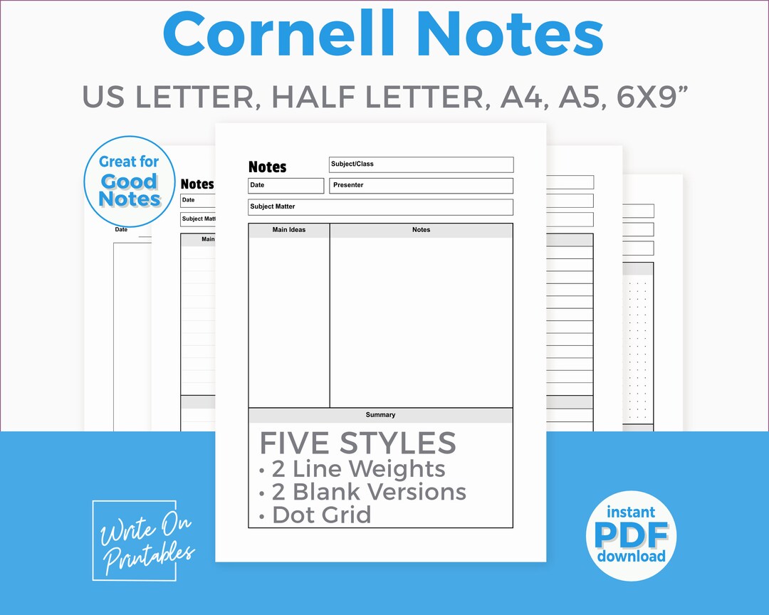 Study Notes Printable Pack Minimalist Notepaper in Five Colors and ...