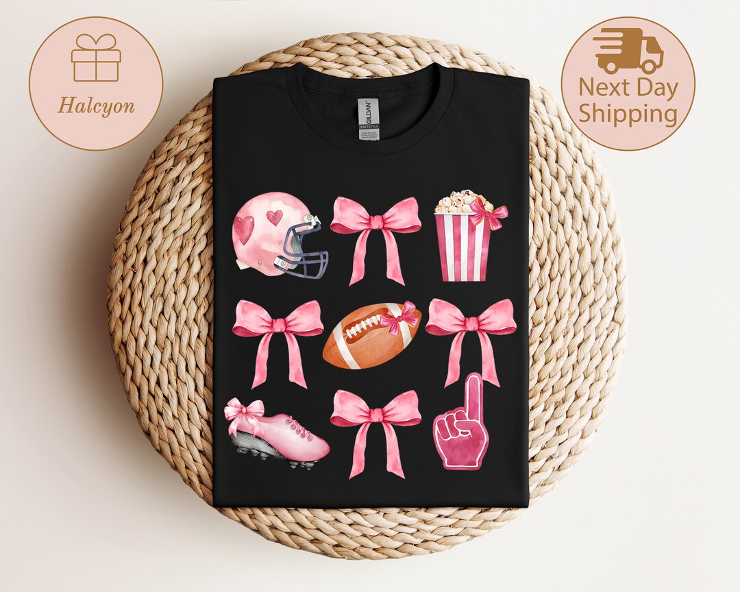 Pink Coquette Bow Football Shirt, Cute Sports Mom Gift, Coquette Doddle ...