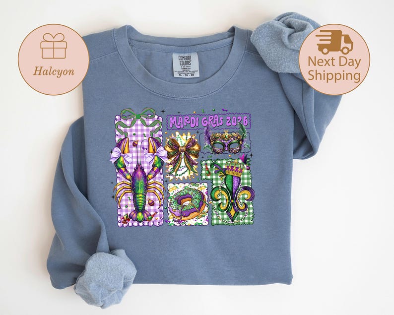 Comfort Colors Mardi Gras 2026 Shirt, Coquette Mardi Gras Sweatshirt ...