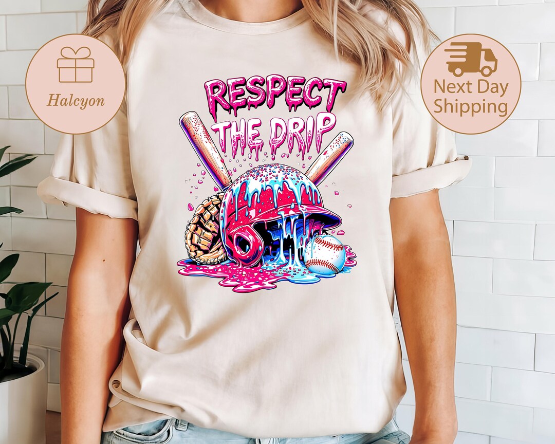 Respect the Drip Baseball T-shirt, Baseball Dripping Ice Cream Shirt ...