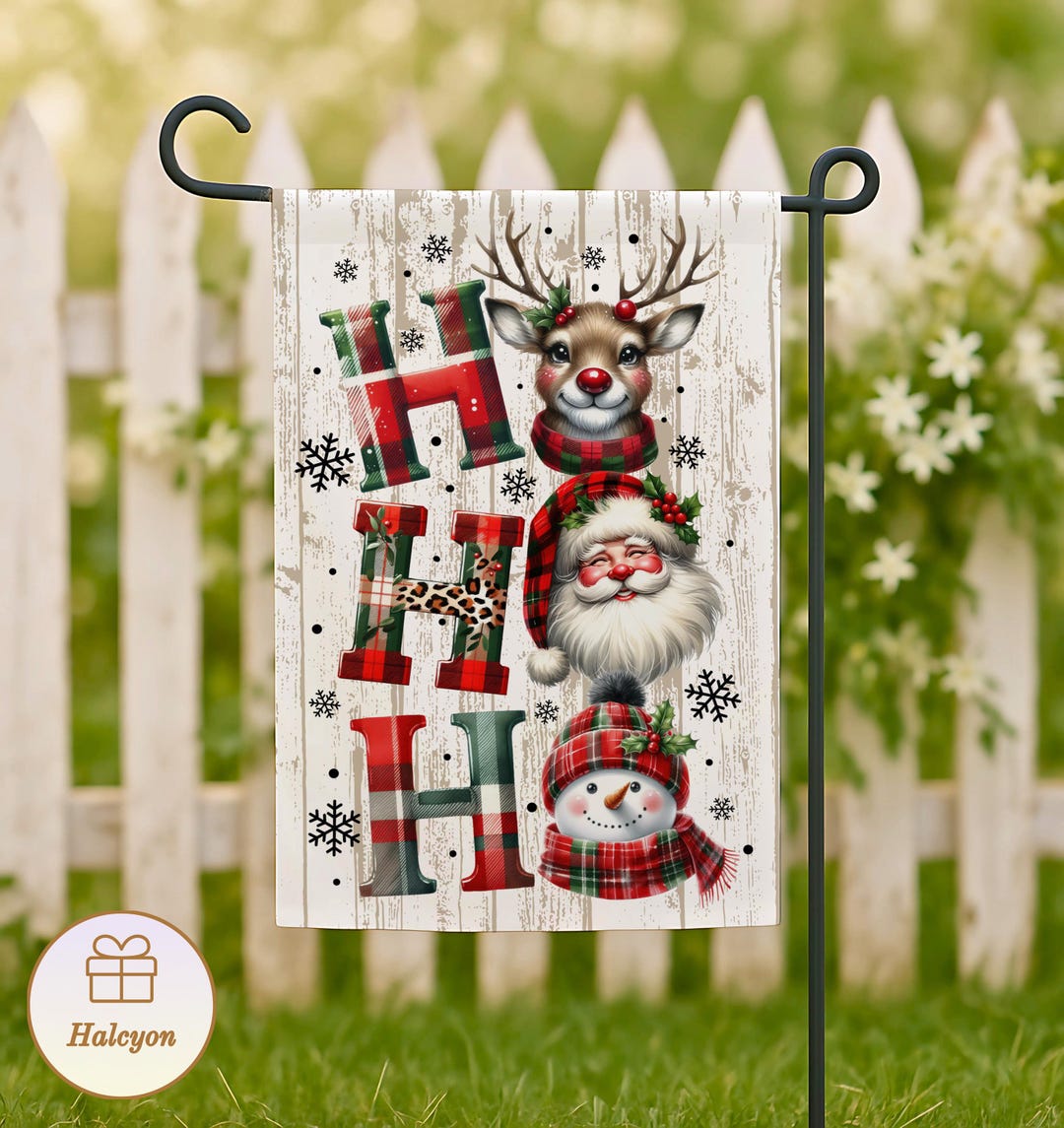 Christmas Ho Ho Ho Flag, Reindeer Santa and Snowman Garden Flag ...
