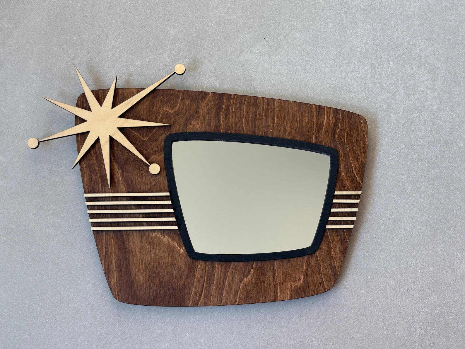Mid Century Modern Mirror-mcm-wooden Wall Art-retro Design-starburst ...