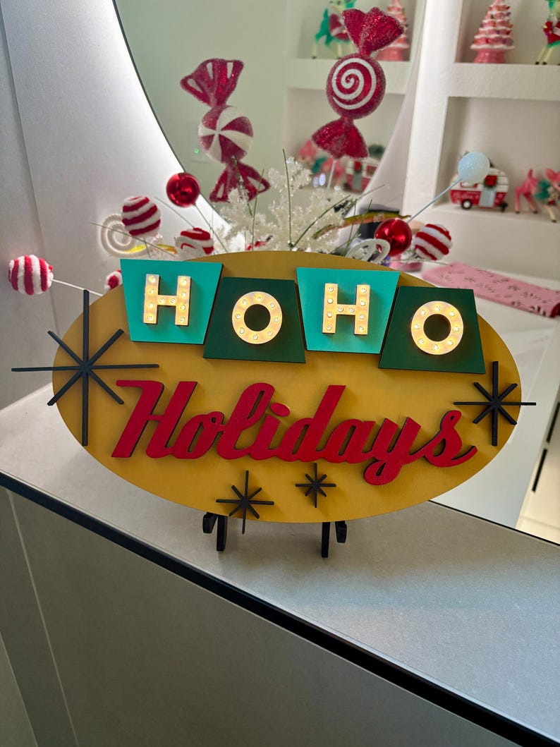 Mid Century Modern Light up Christmas Sign-mid Modern Wall Decor-ho Ho ...