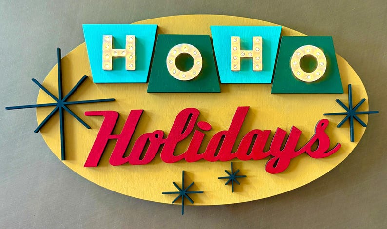 Mid Century Modern Light up Christmas Sign-mid Modern Wall Decor-ho Ho ...