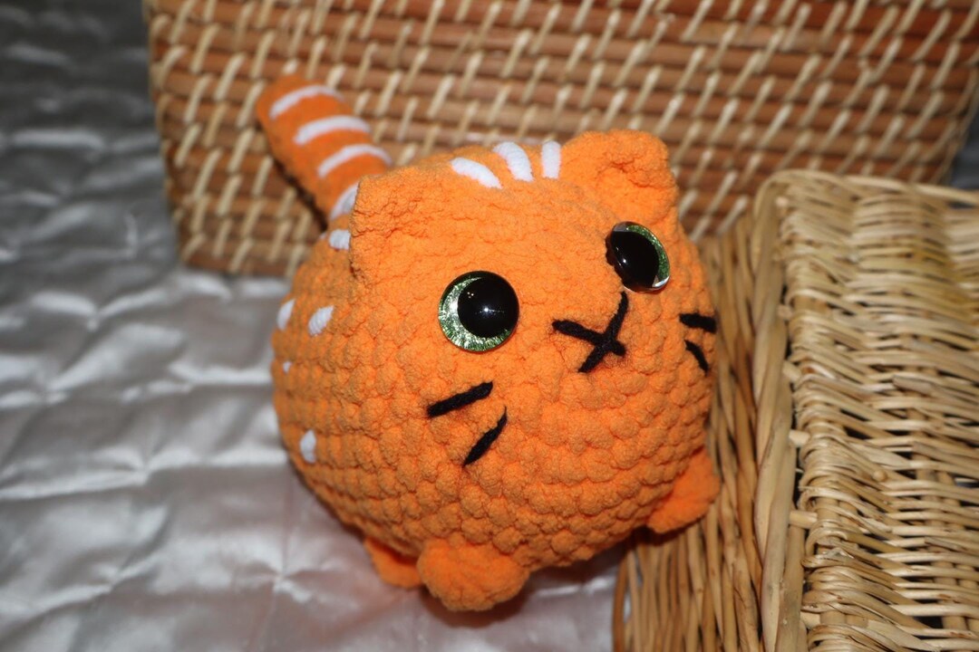 Chunky Tabby Loaf Cat Plush Orange Loaf Cat With White Stripes Green ...