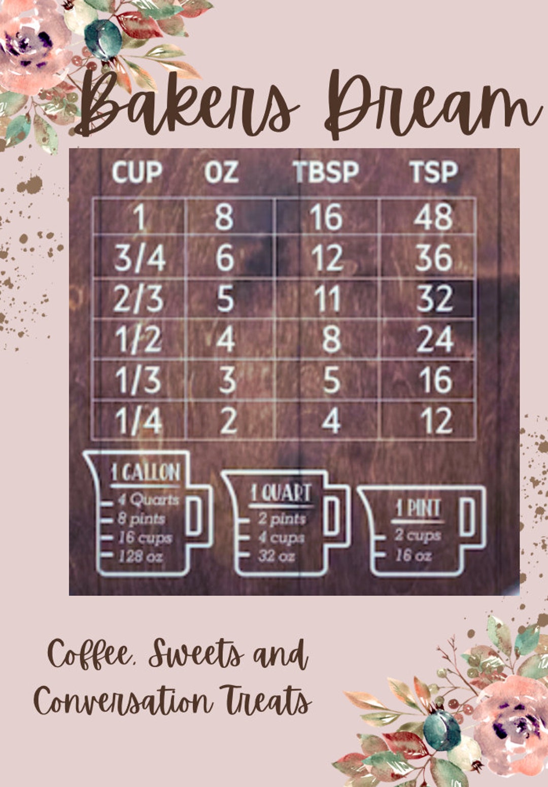 Bakers Dream Conversion Table - Etsy