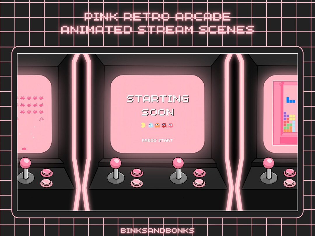 Pink Retro Arcade Animated Stream Scenes Graphics for Twitch, Youtube ...