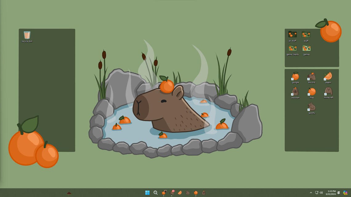Orange Capybara Desktop Wallpaper Organizer Set | Wallpaper Backgrounds ...