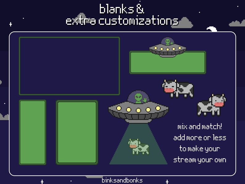 Alien Abduction Stream Package Pixel Art Twitch Overlay UFO Alien Cow ...