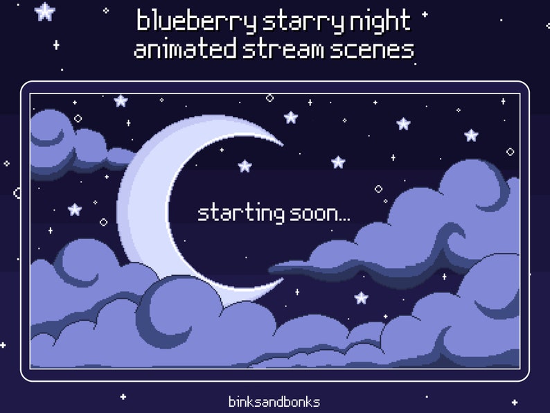 Blueberry Starry Night Animated Stream Scenes Pixel Art Graphics for ...