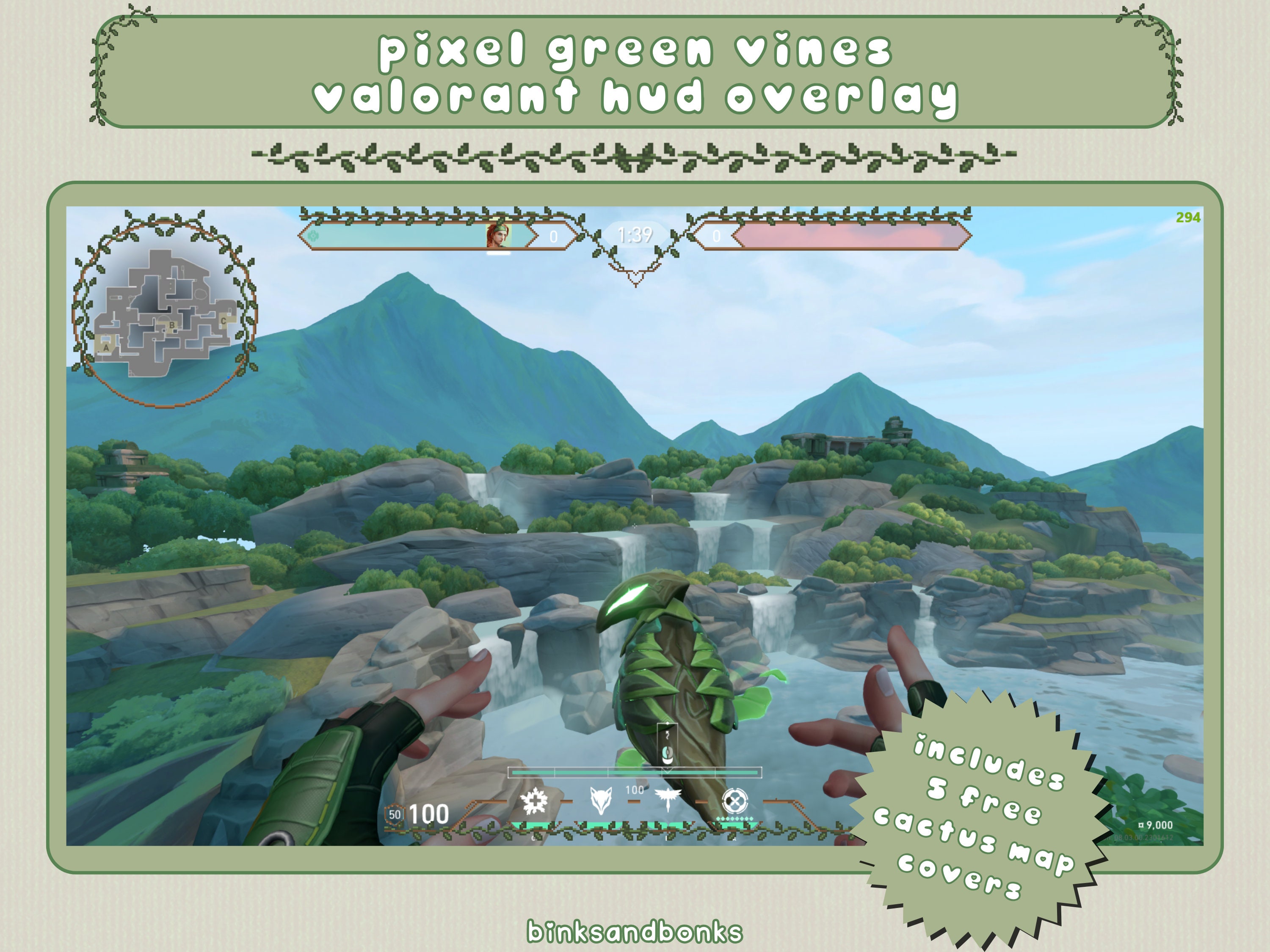 Pixel Green Vines Valorant HUD Overlay | Pixel Art Stream Decor for ...