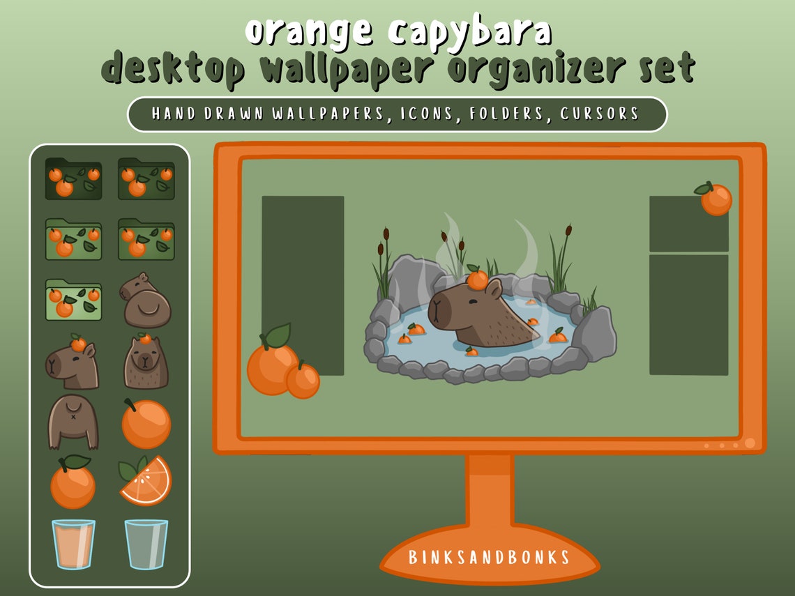Orange Capybara Desktop Wallpaper Organizer Set | Wallpaper Backgrounds ...