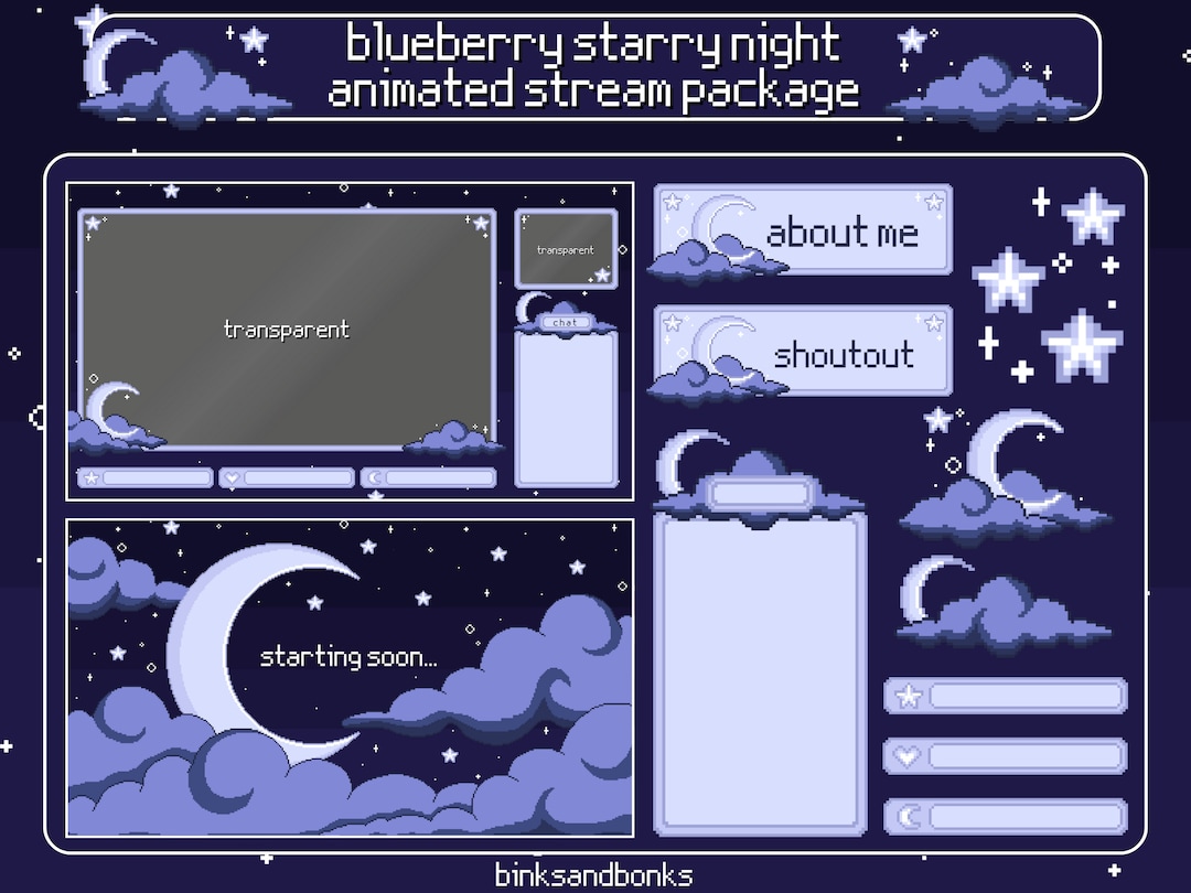 Blueberry Starry Night Animated Stream Package | Pixel Art Twitch ...