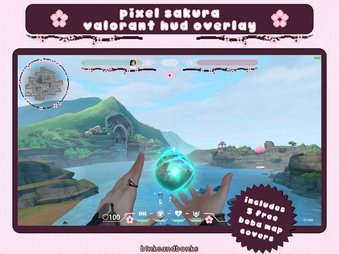 Pixel Sakura Valorant HUD Overlay | Pixel Art Stream Decor for Twitch ...