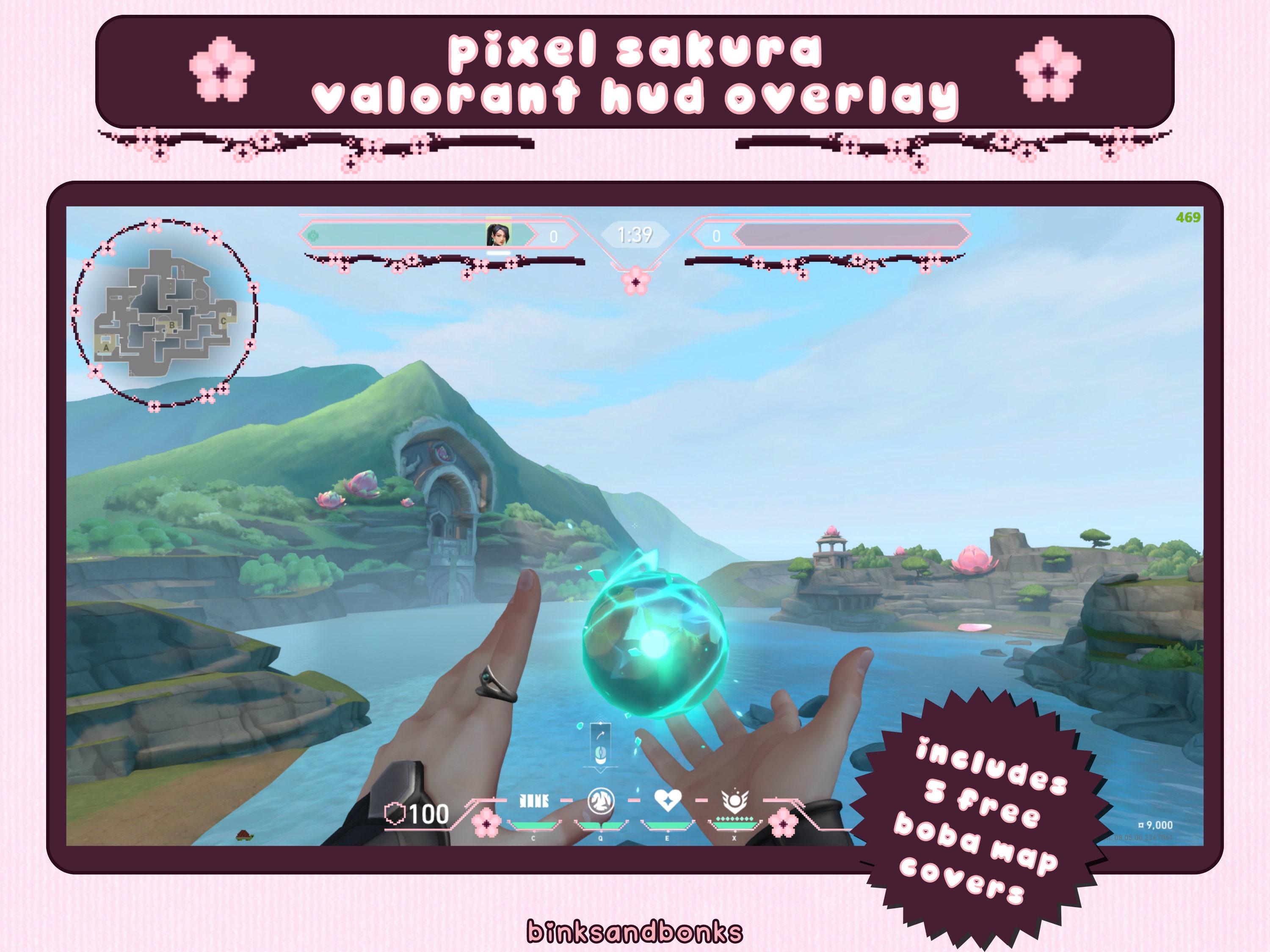 Pixel Sakura Valorant HUD Overlay | Pixel Art Stream Decor for Twitch ...