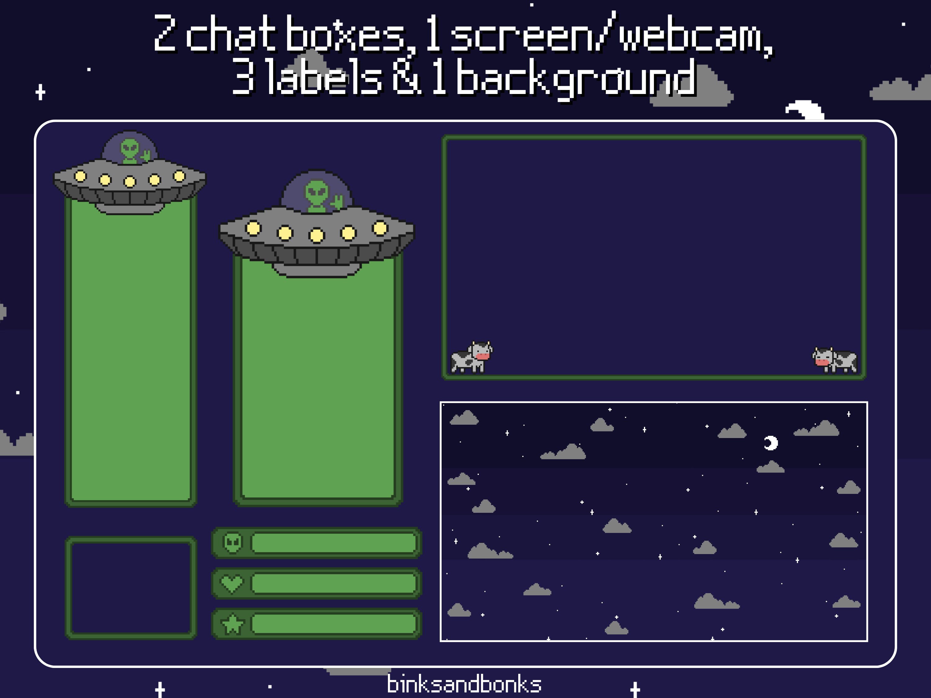 Alien Abduction Stream Package Pixel Art Twitch Overlay UFO Alien Cow ...