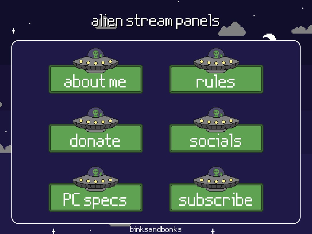 38 Alien Stream Panels Graphics for Twitch, Youtube, Kick Pixel Art UFO ...