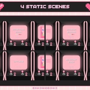 Pink Retro Arcade Stream Package | Animated Twitch Overlays | Girly ...