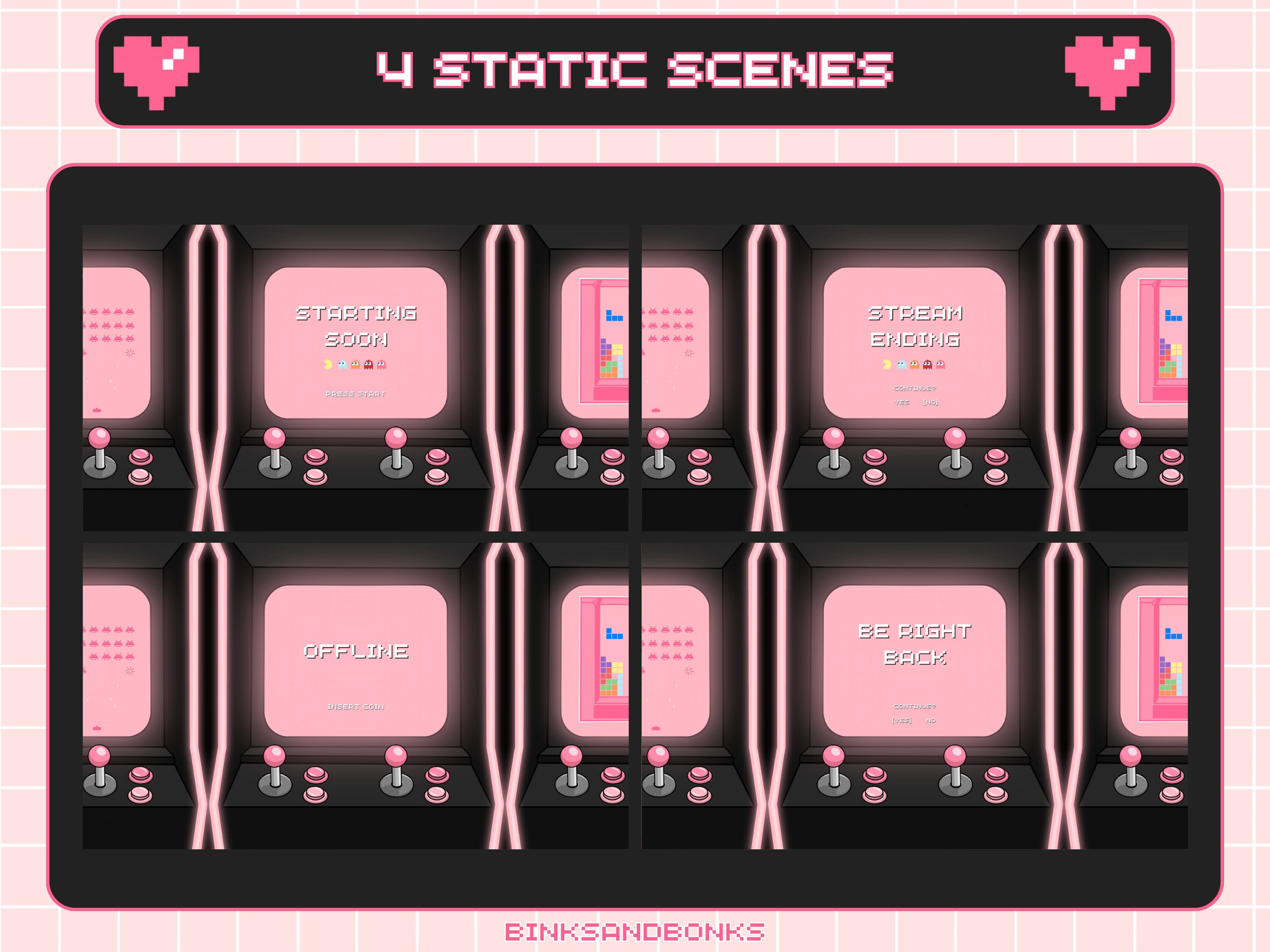 Pink Retro Arcade Stream Package | Animated Twitch Overlays | Girly ...