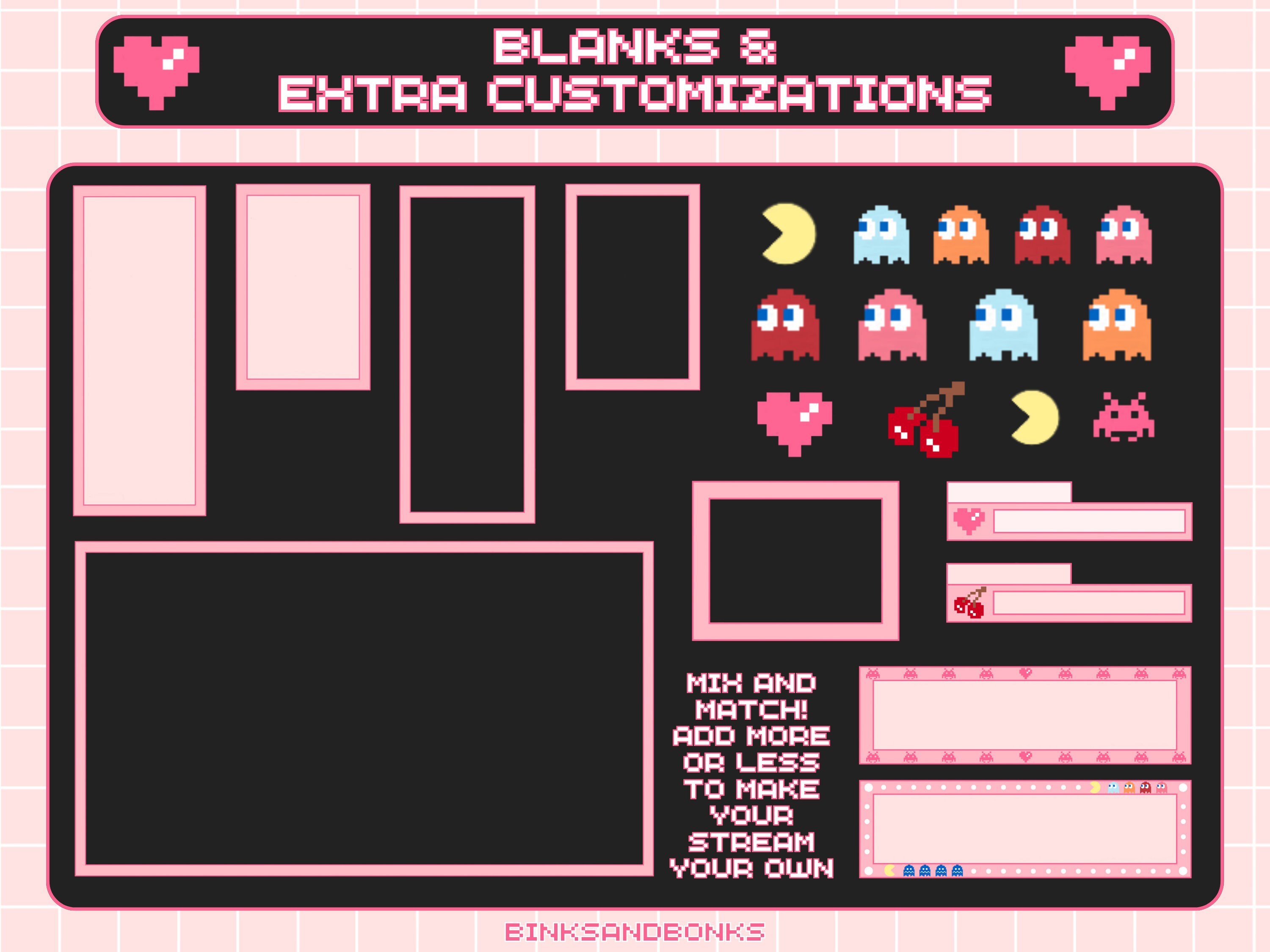 Pink Retro Arcade Stream Package Animated Twitch Overlays Girly Cute ...