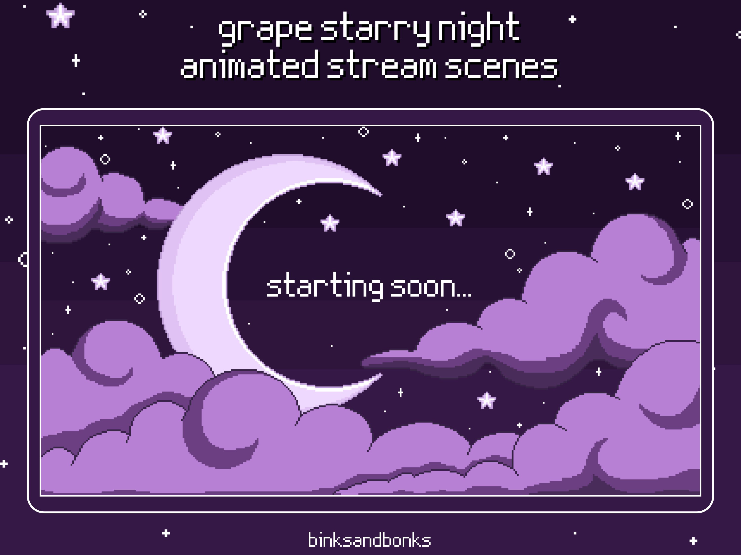 Grape Starry Night Animated Stream Scenes Pixel Art Graphics for Twitch ...