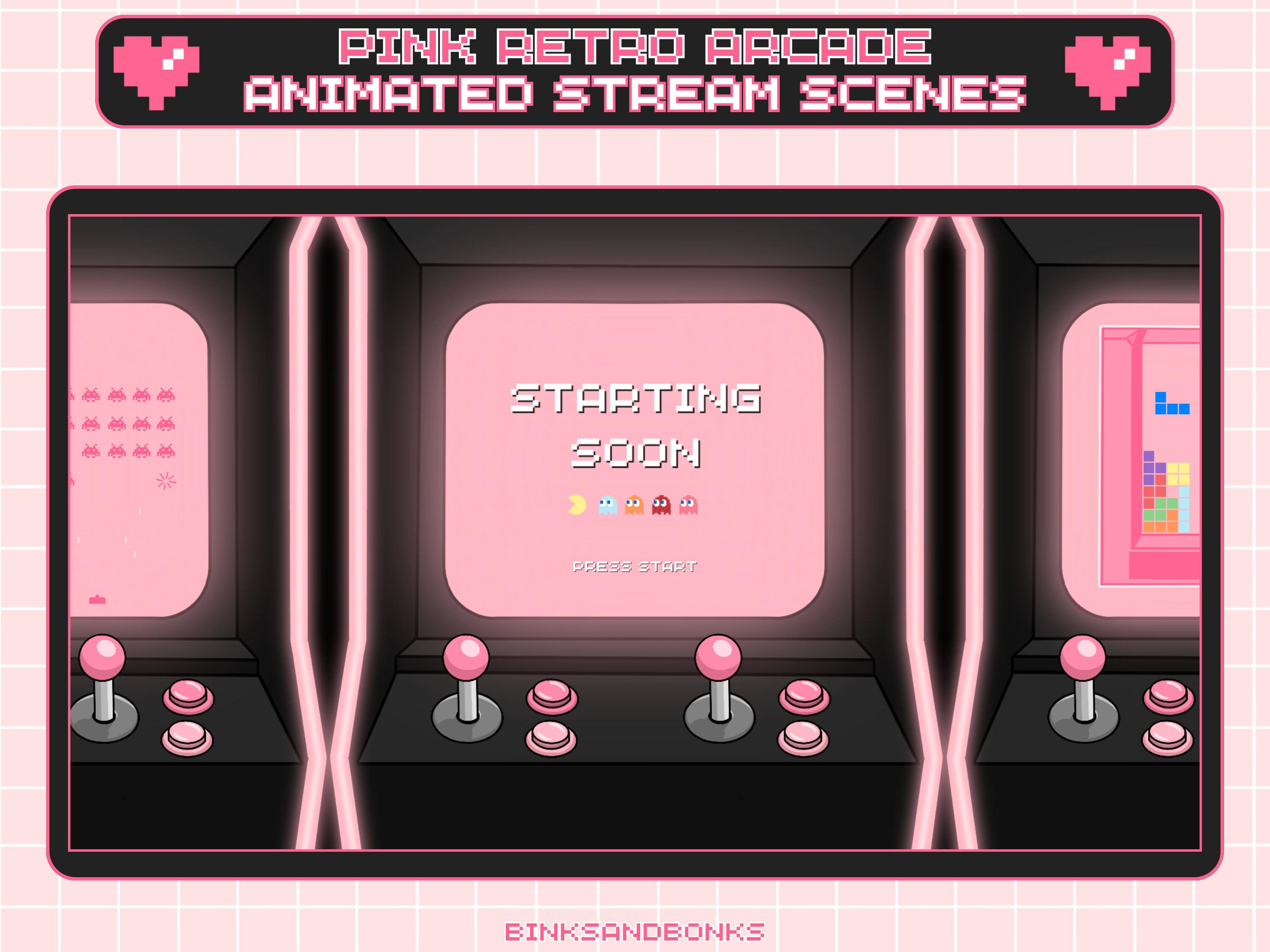 Pink Retro Arcade Animated Stream Scenes | Graphics for Twitch, Youtube ...