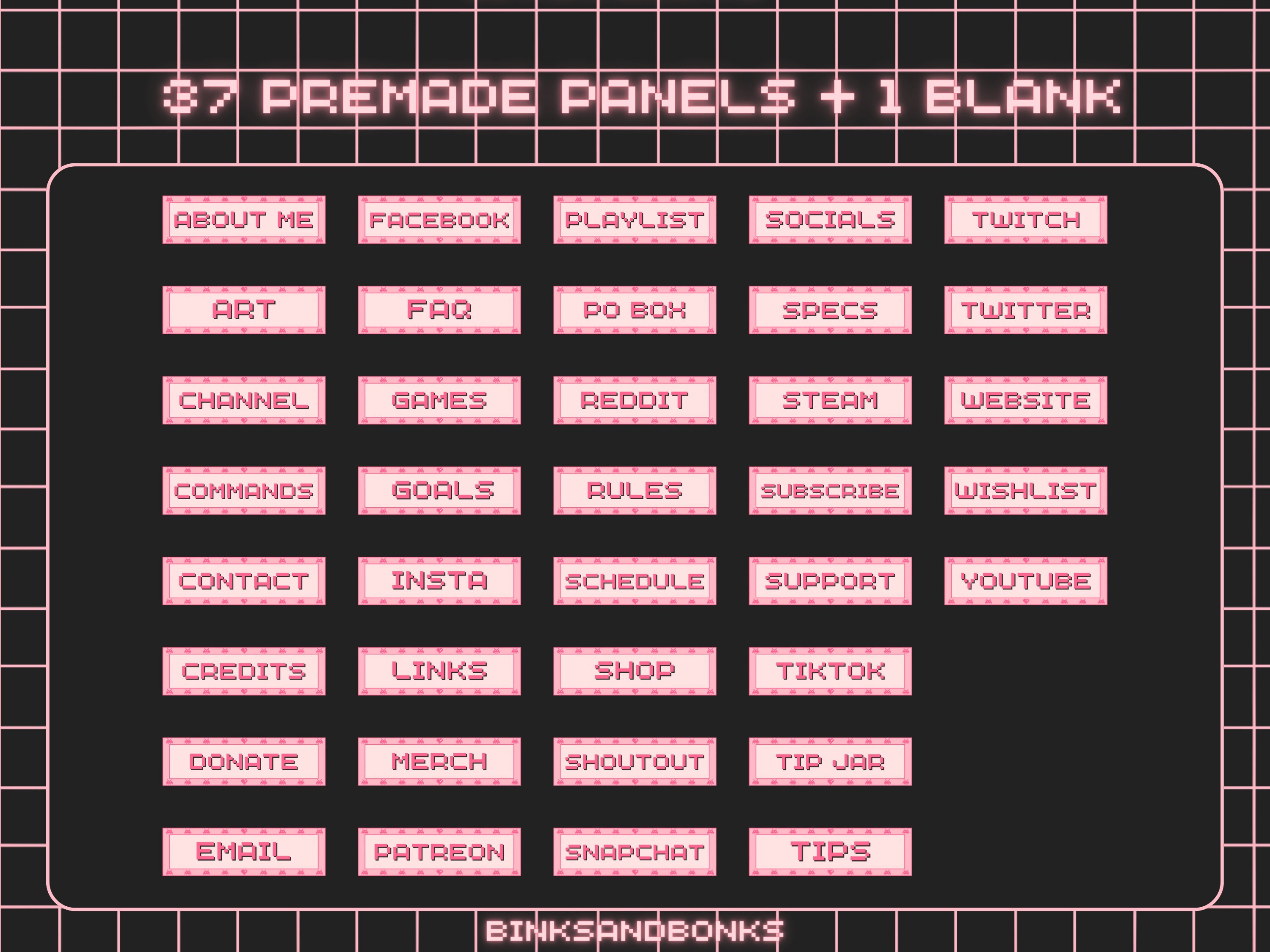 76 Pink Retro Arcade Stream Panels Graphics for Twitch, Youtube, Kick ...