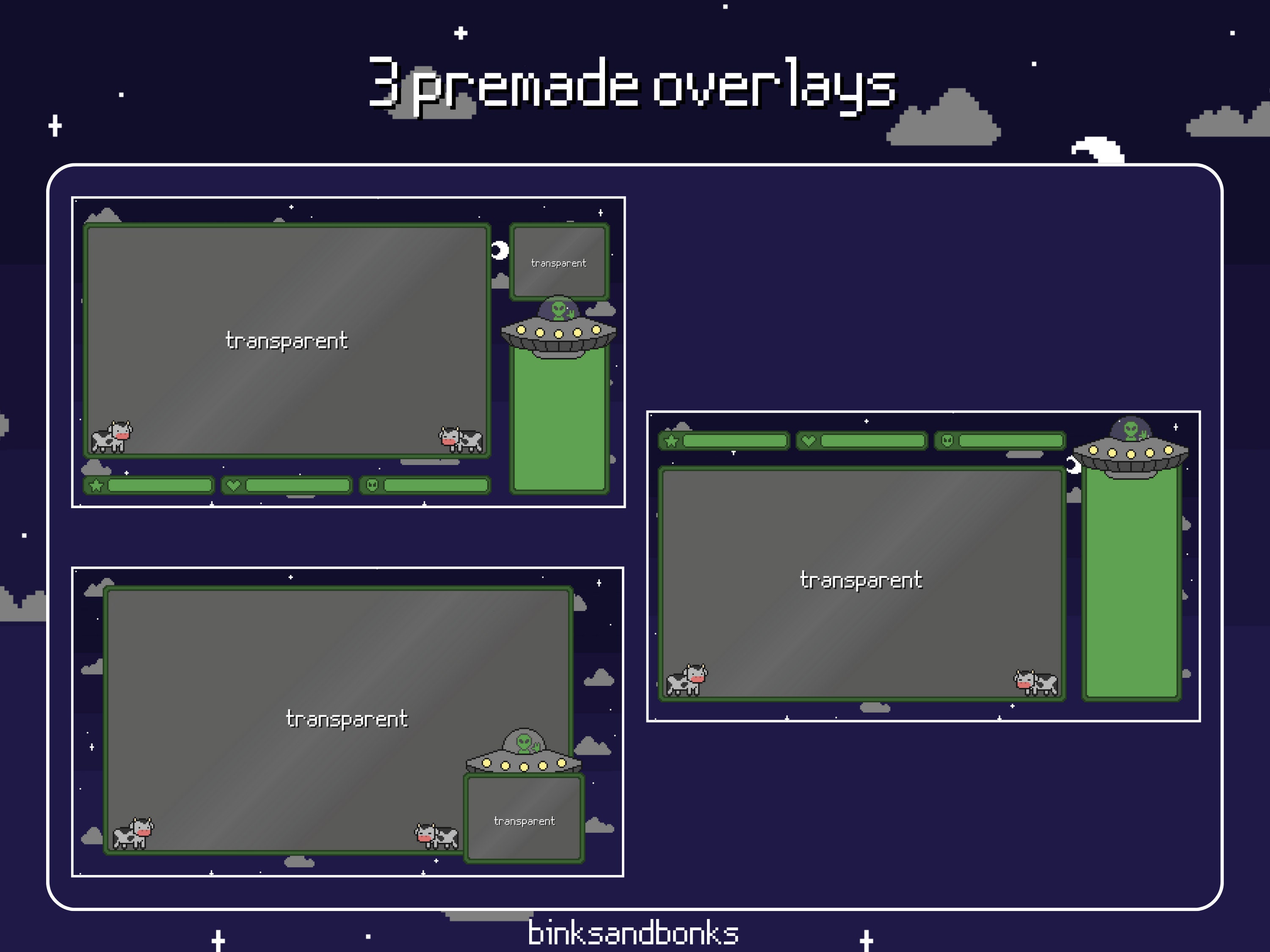 Alien Abduction Stream Package Pixel Art Twitch Overlay UFO Alien Cow ...